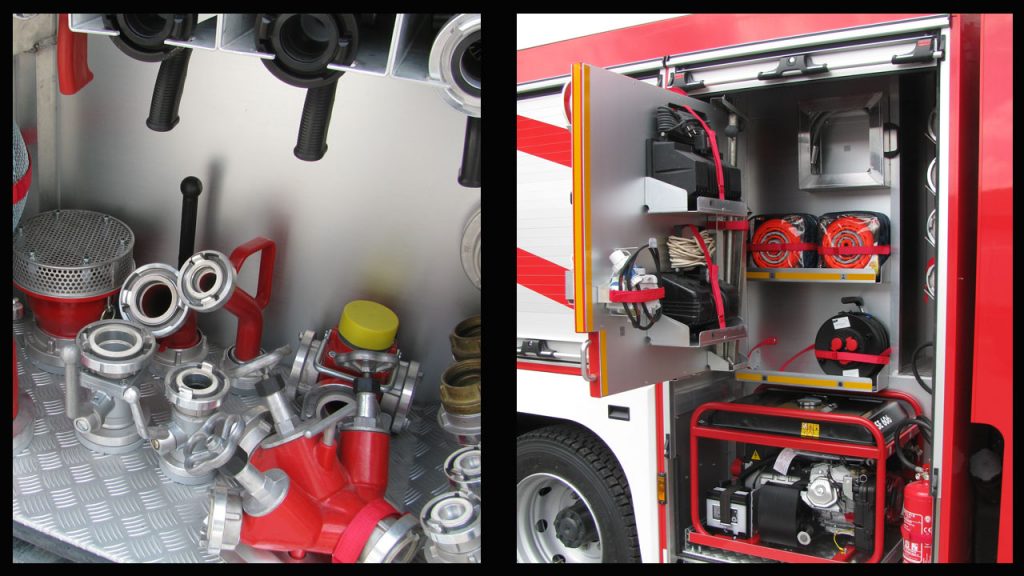 Firefighting truck with water and foam tank, high and low pressure pump ...